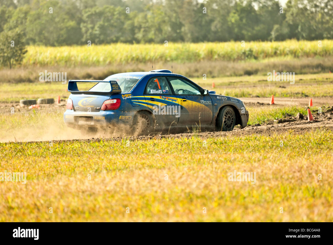 Subaru WRX rally car doing circuits on a dirt track Stock Photo - Alamy