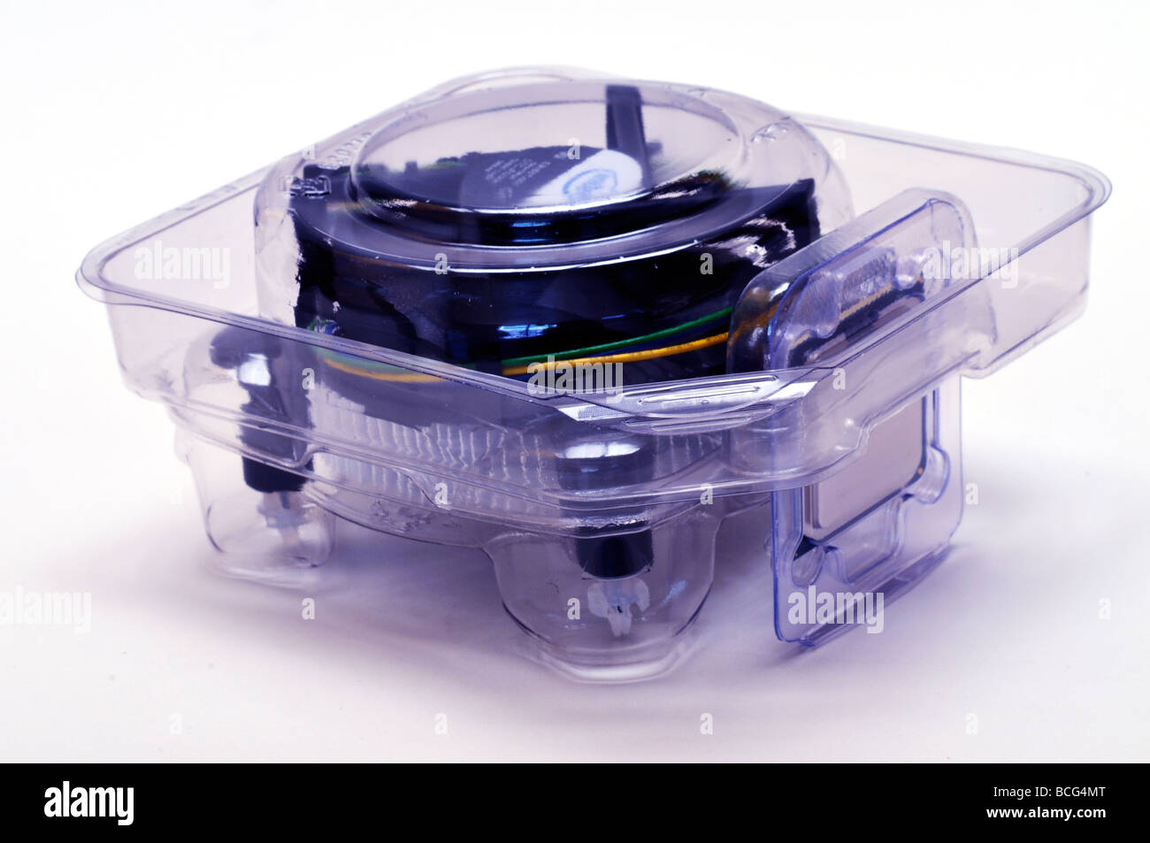 Blow moulded plastic packing container protecting electronic part Stock ...