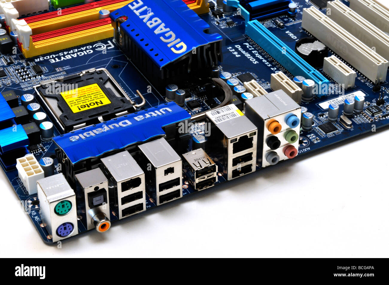 Computer motherboard board connectors close hi-res stock photography ...