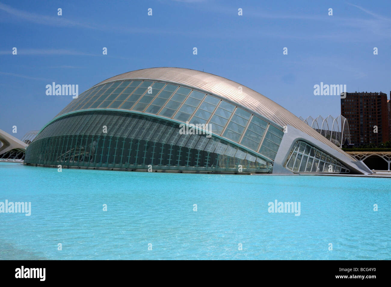 L'Hemisferic designed by Santiago Calatrava belongs to the City of Arts ...