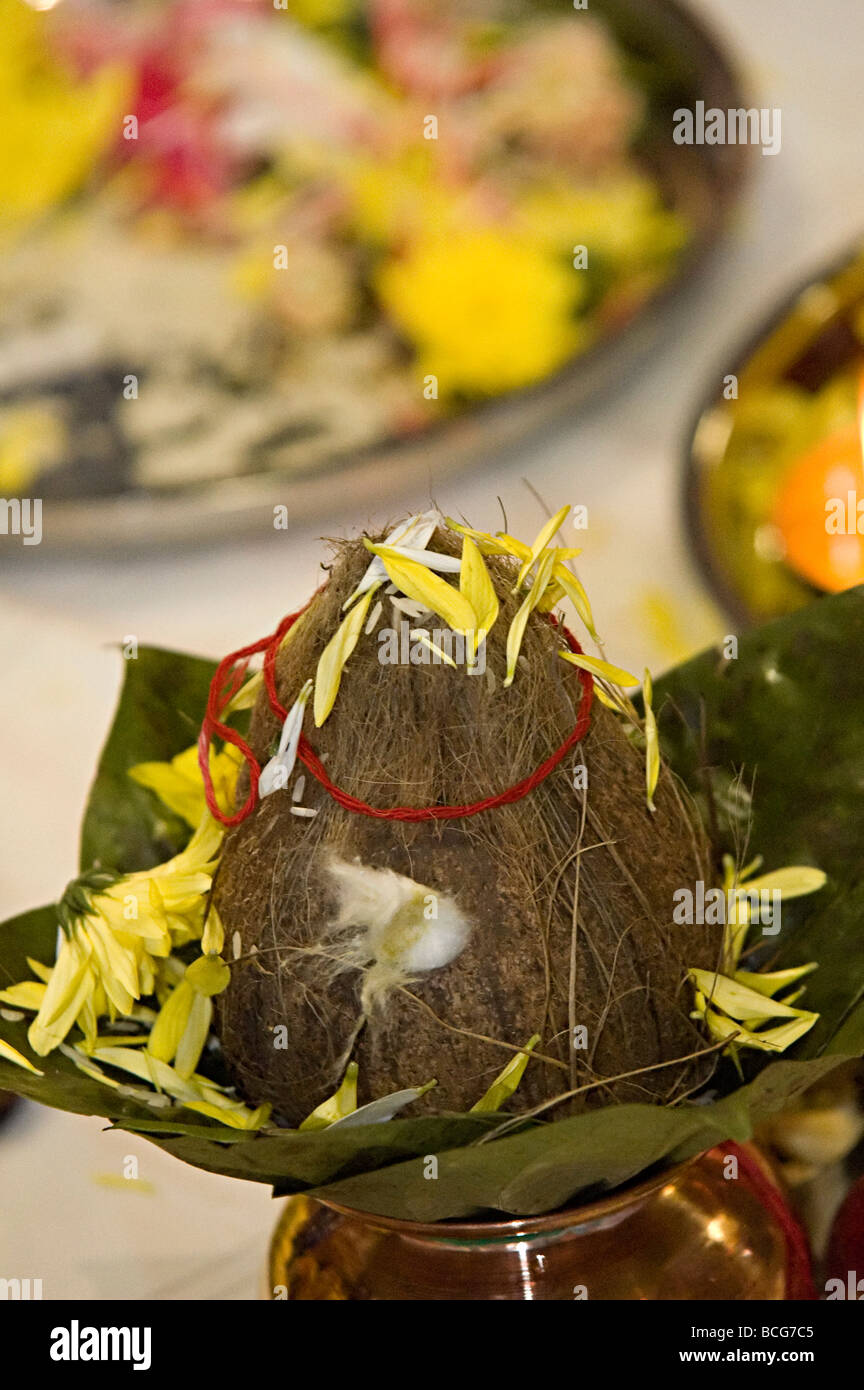 a puja offering at a hindu temple for a religious ceremony Stock Photo ...