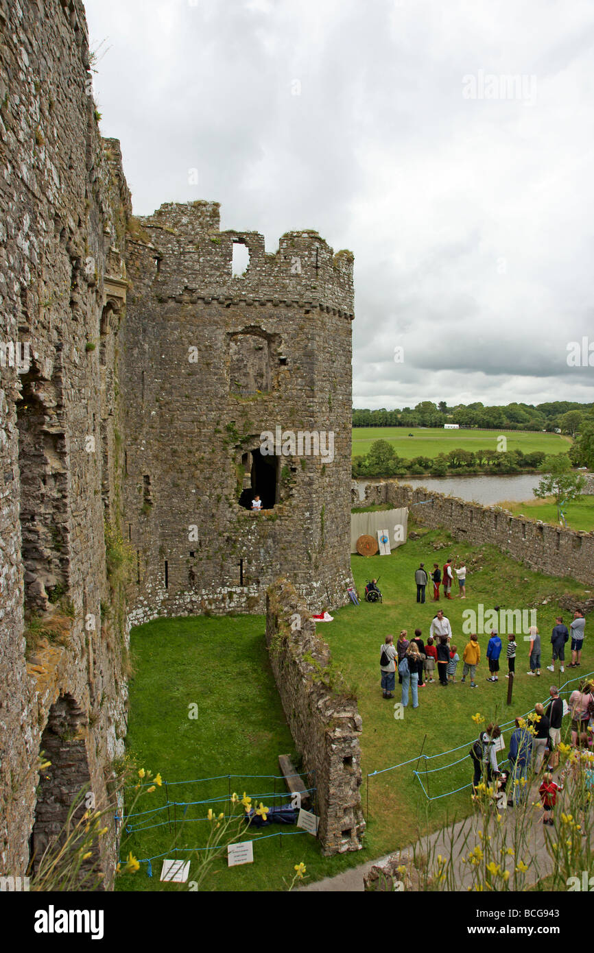 An archery lesson at Carew Castle in Pembrokeshire West Wales Stock ...
