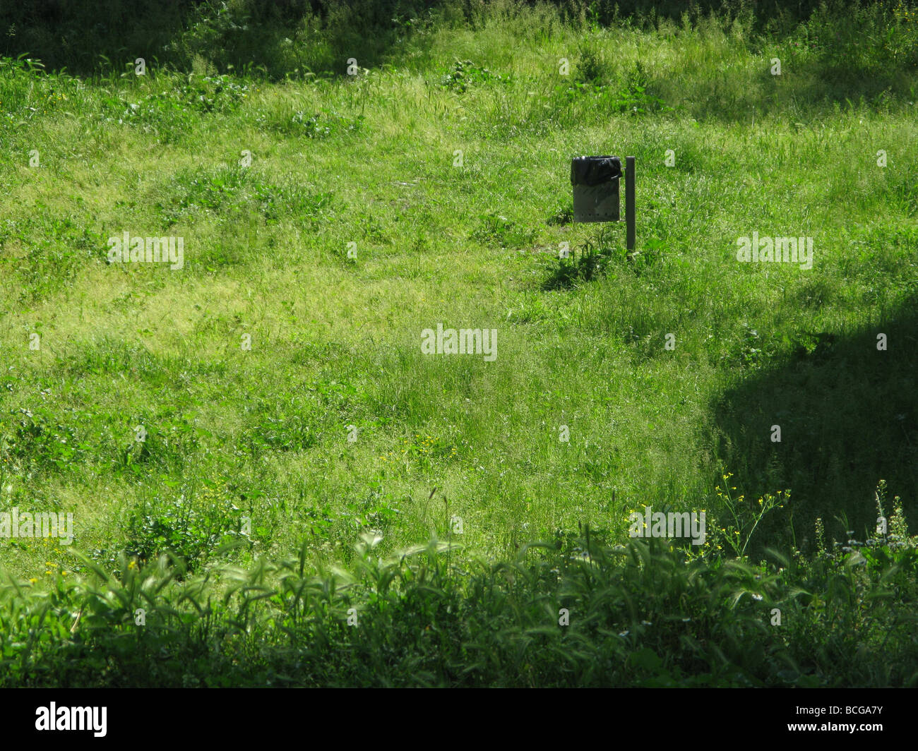 one litter bin in park in countryside Stock Photo - Alamy