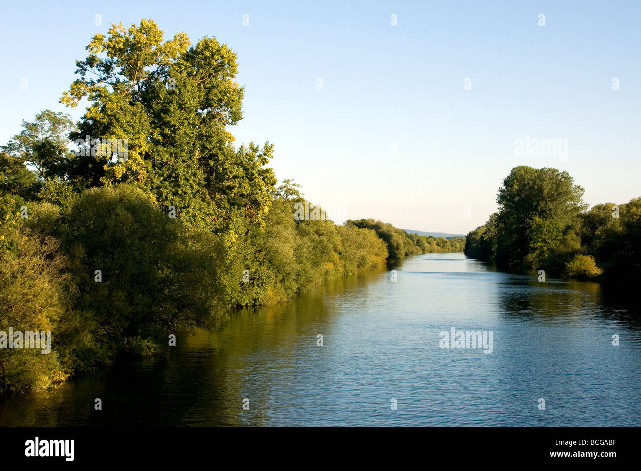 Quiet section of the Main River between Wertheim and Wurzburg in the ...
