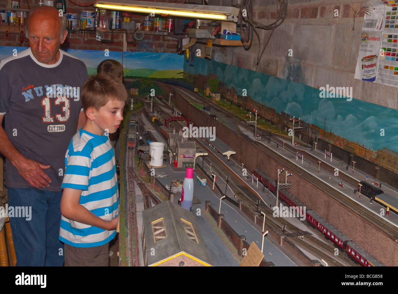 Playing trains with a Hornby trainset Stock Photo - Alamy