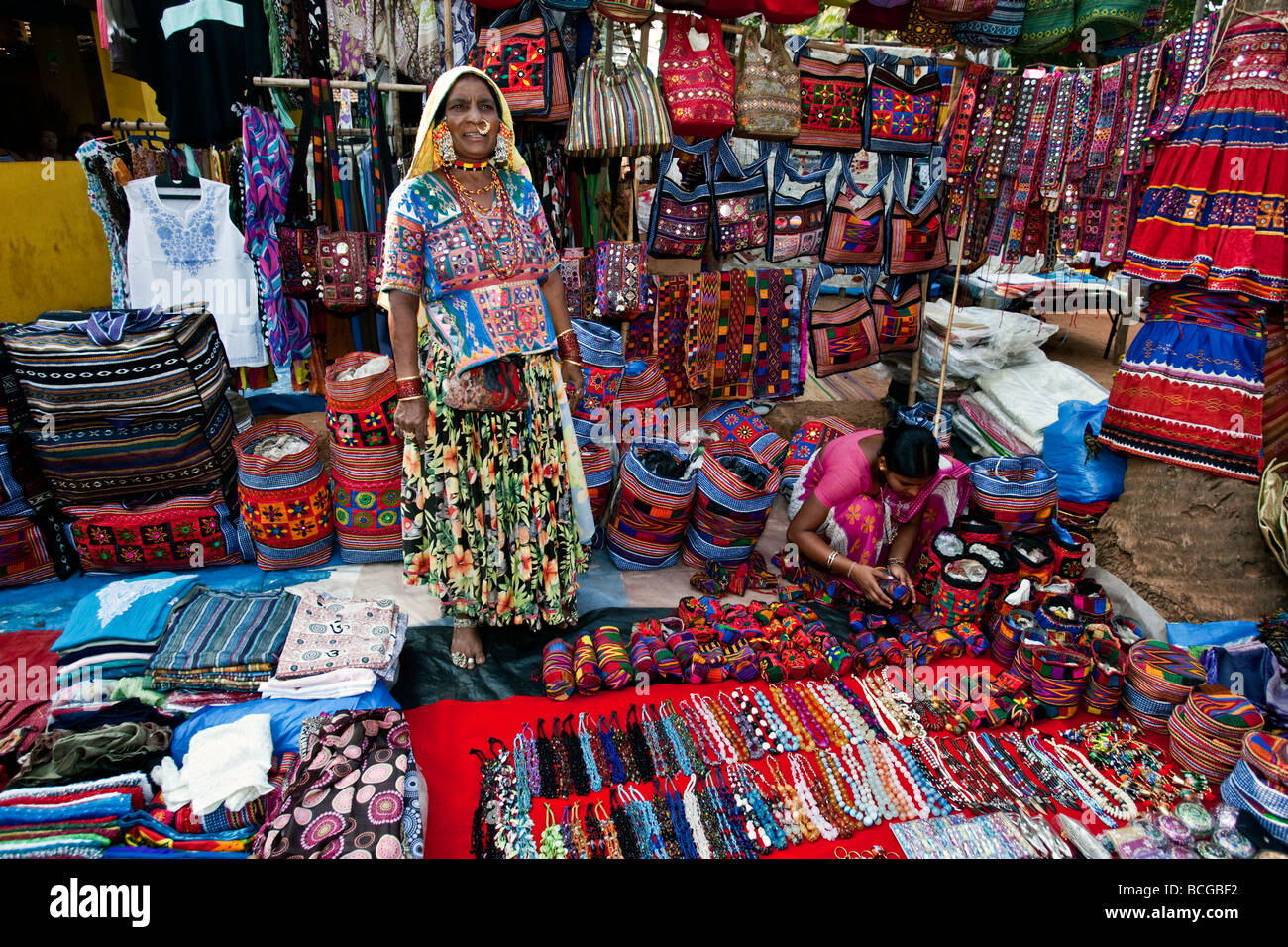 Anjuna weekly hippy flea market Goa India Stock Photo - Alamy