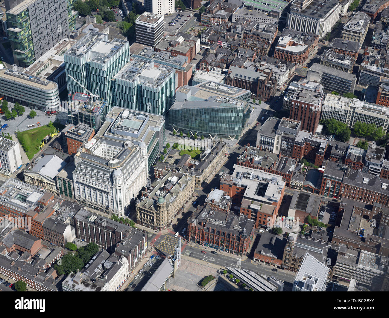 Manchester city centre, Quay Street and Deansgate, from the air, July ...