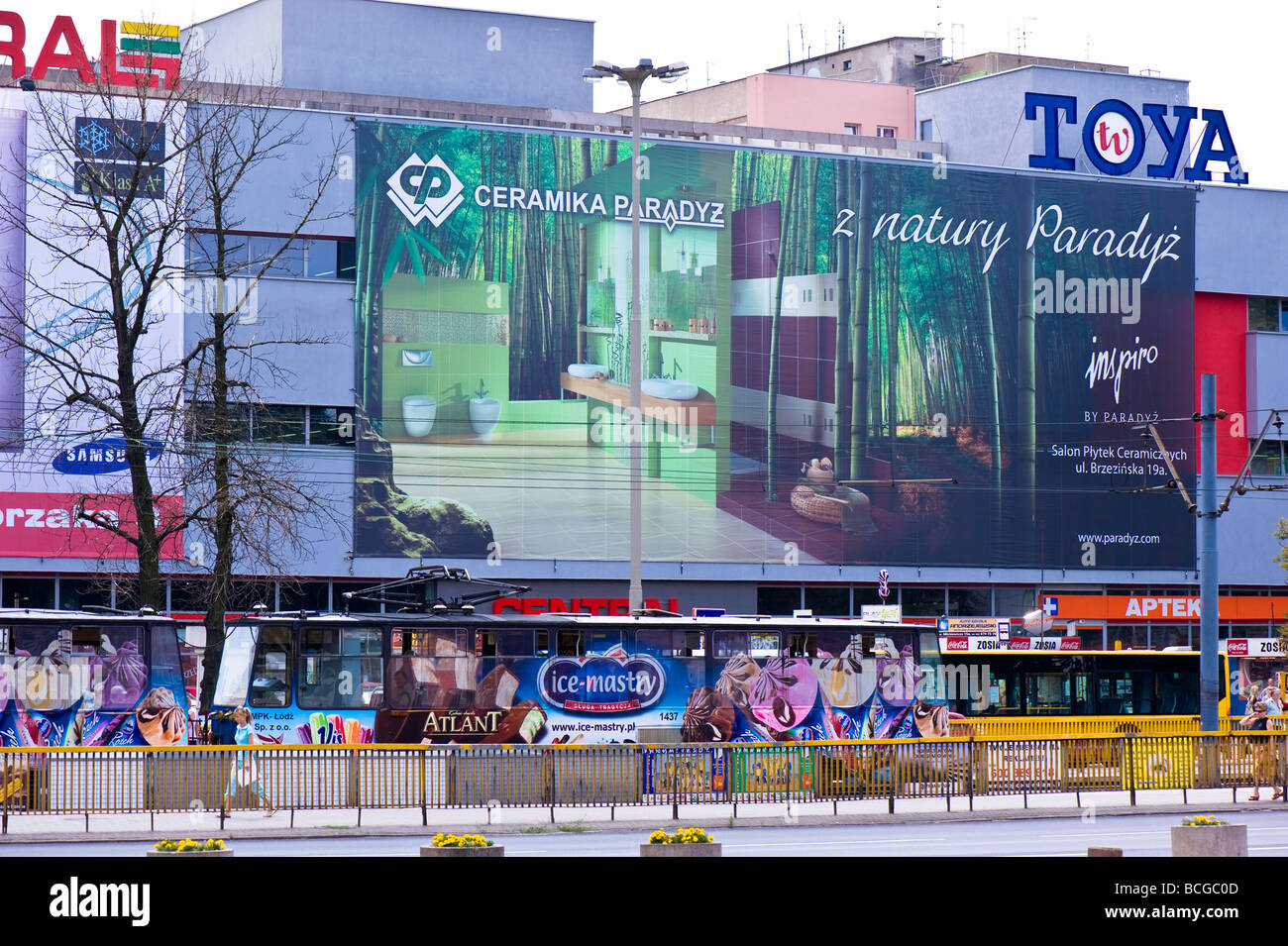 Advertising billboards in town centre Lodz Poland Stock Photo - Alamy
