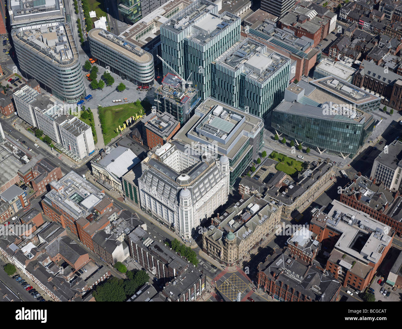 Manchester city centre, Quay Street and business area, from the air ...