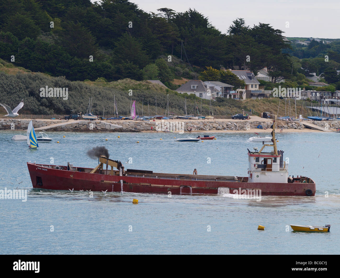 Dredger the Sand Snipe at work in the Camel Estuary Padstow Cornwall ...