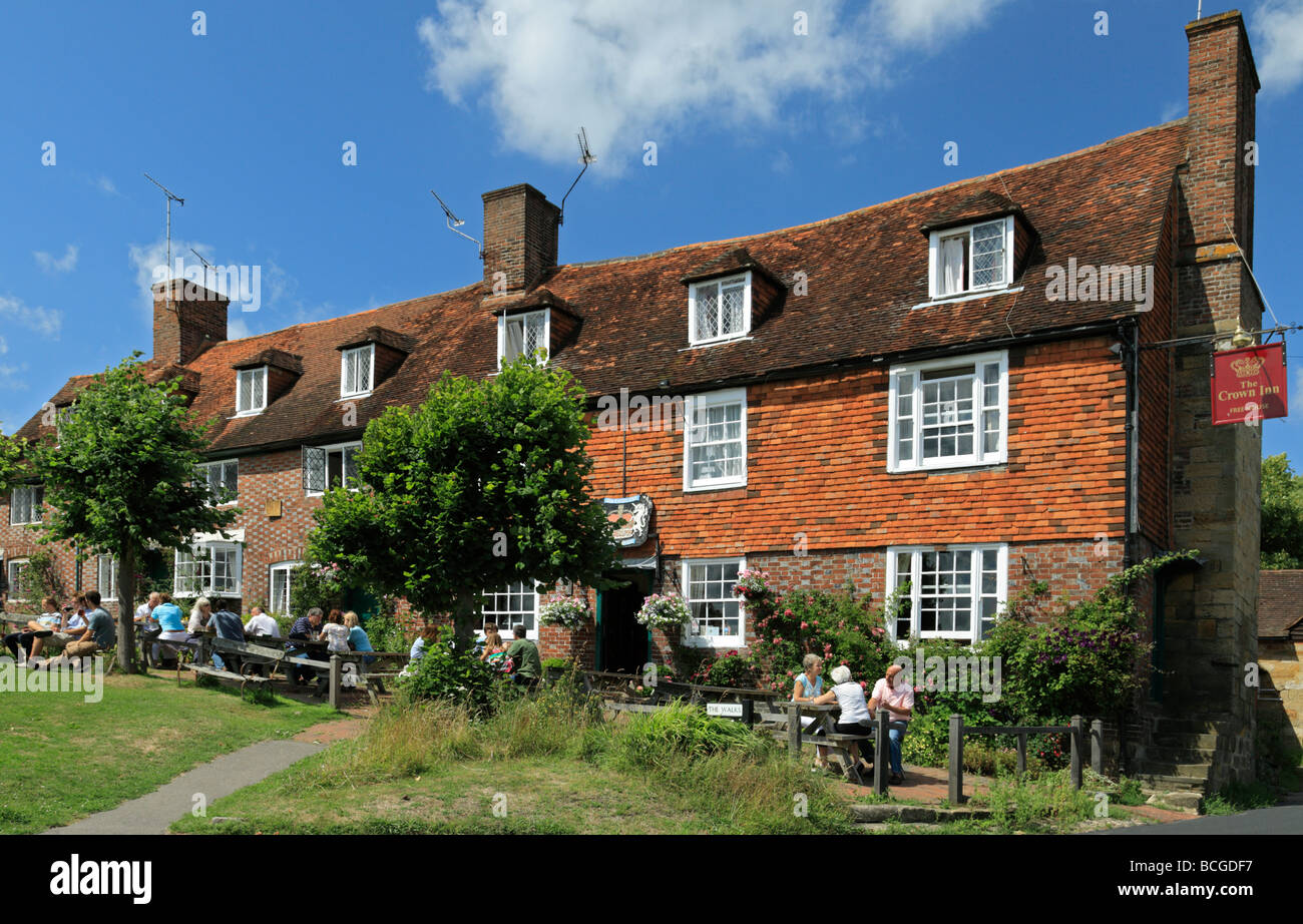 People enjoying a drink outside The Crown Inn public House, Groombridge ...