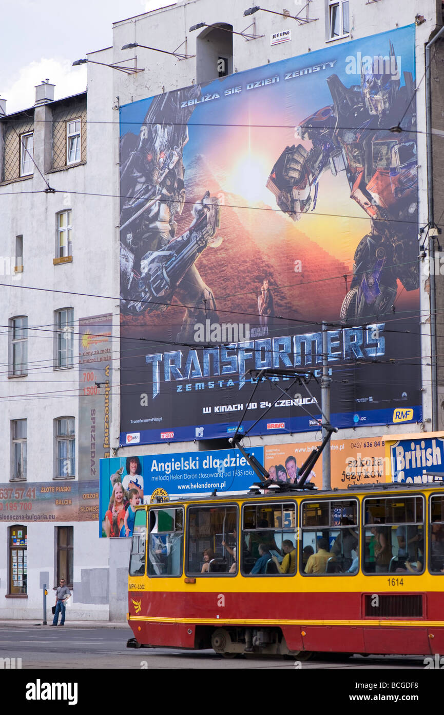 Advertising billboards in town centre Lodz Poland Stock Photo - Alamy