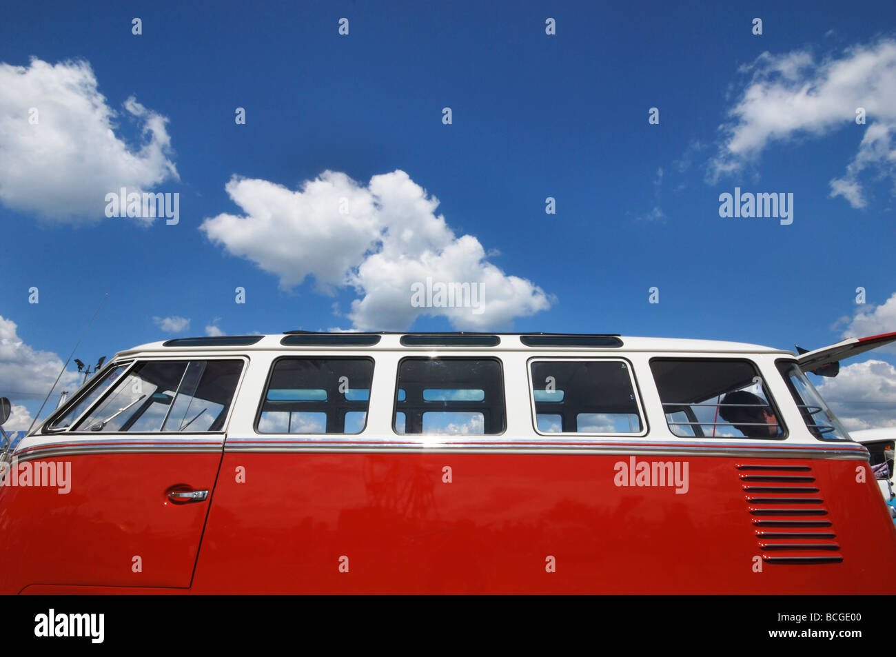 Classic VW Samba bus against blue skies Stock Photo - Alamy