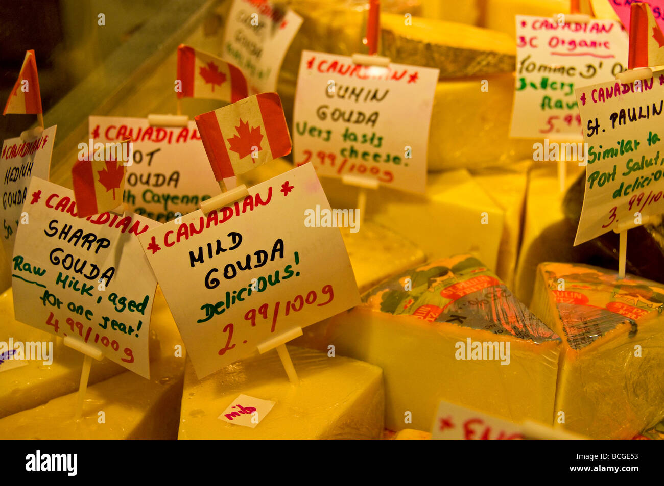 Canadian Cheese on display in Granville public market Vancouver Stock ...