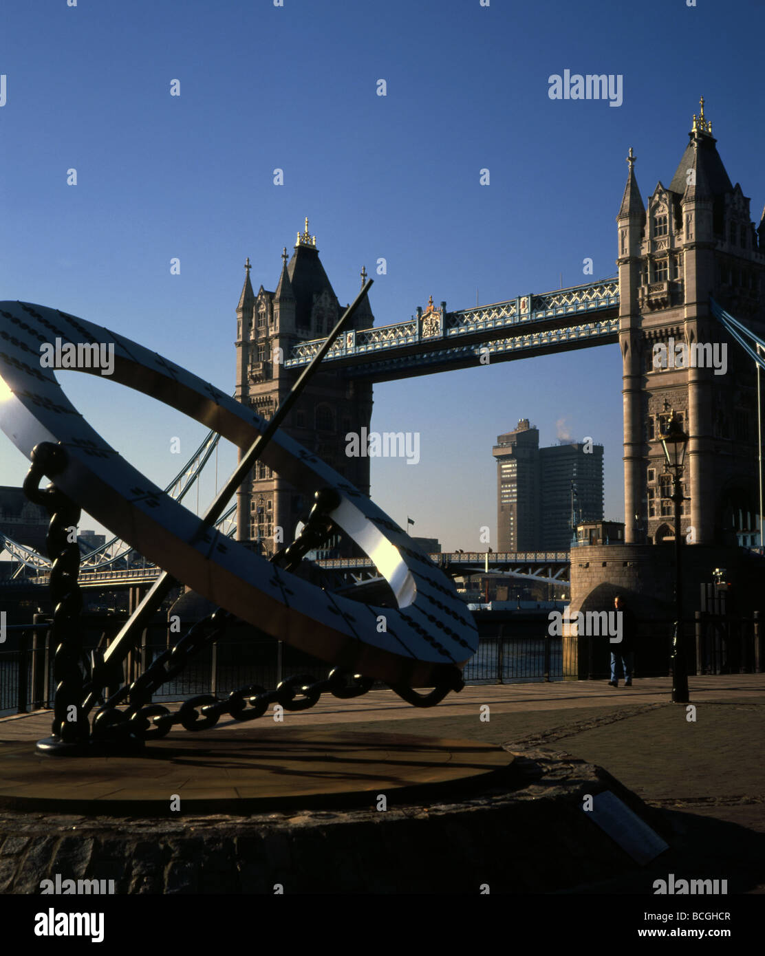 Tower Bridge and a sundial The River Thames London England Stock Photo ...