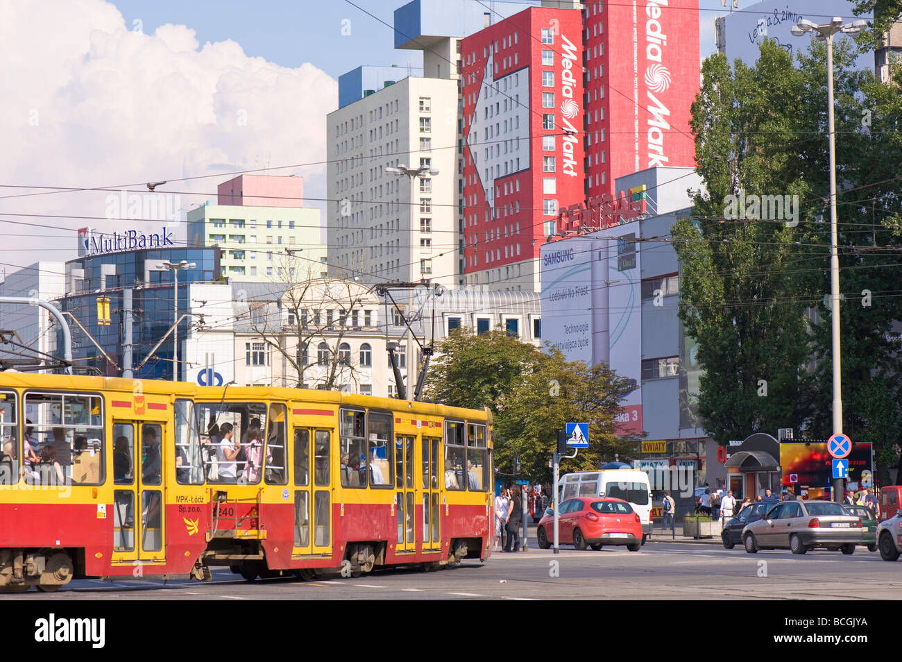 Street traffic in centre of town Lodz Poland Stock Photo - Alamy