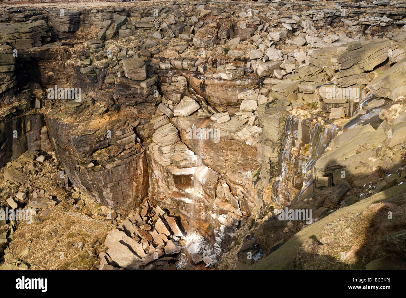 Kinder Downfall, Edale and Kinder Scout in the Derbyshire Peak district ...