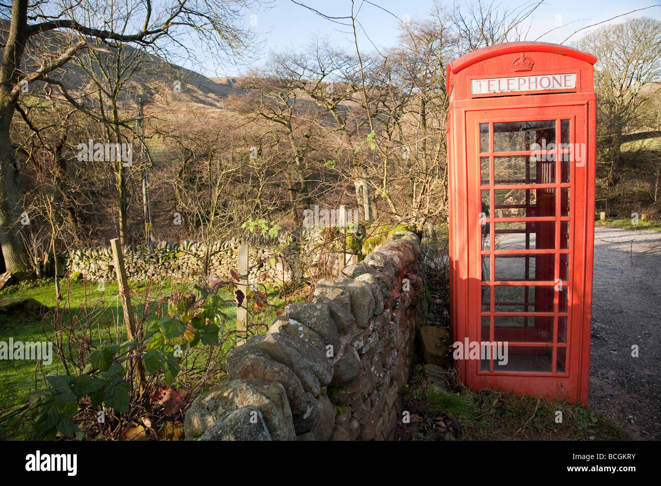 Old telephone box, Upper Booth, Edale and Kinder Scout in the ...
