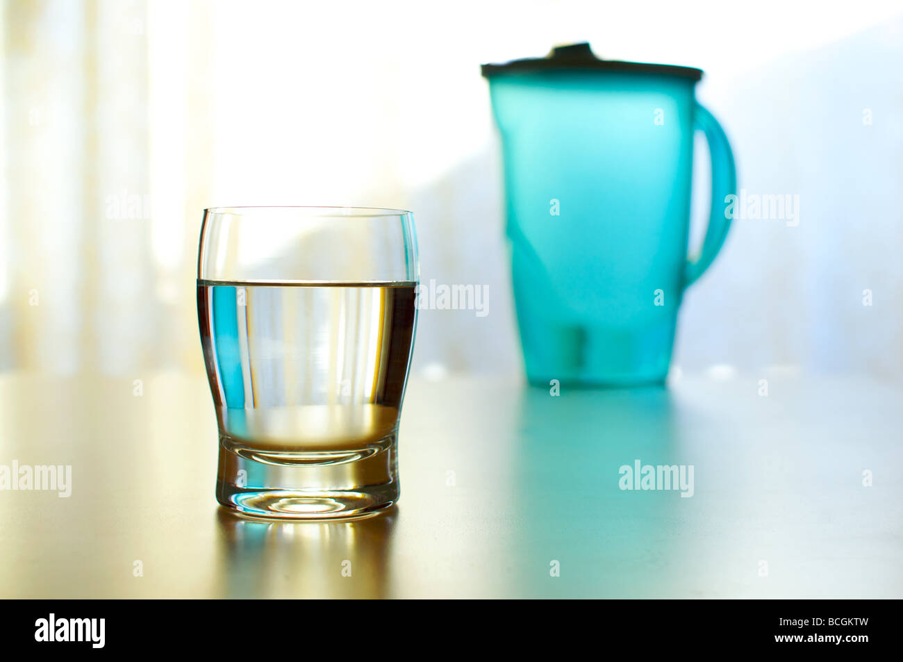 clear glass of water with aqua blue pither Stock Photo - Alamy