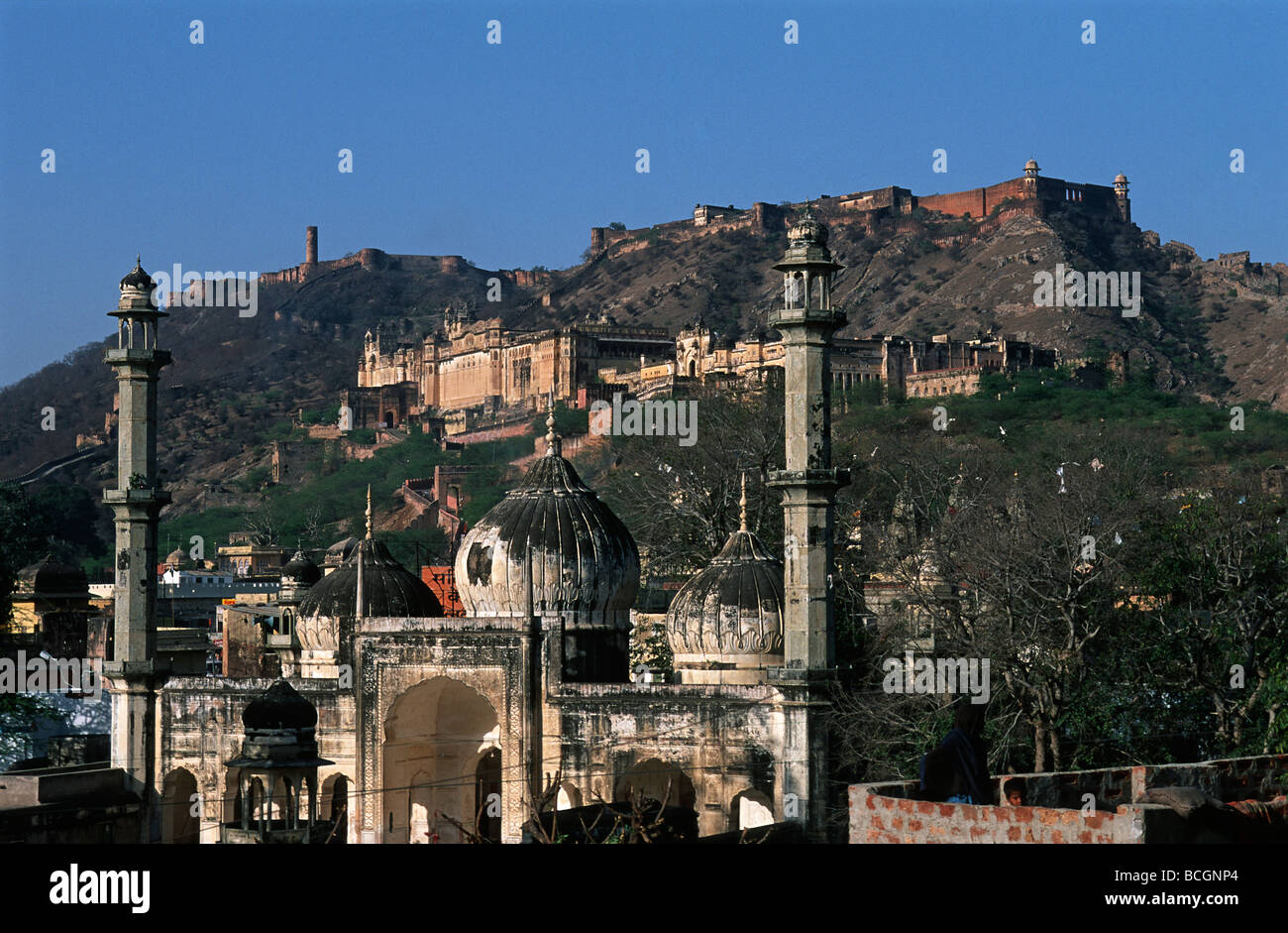 India Rajasthan Jaipur Amber Fort Amber Palace Mosque Fortress Stock ...