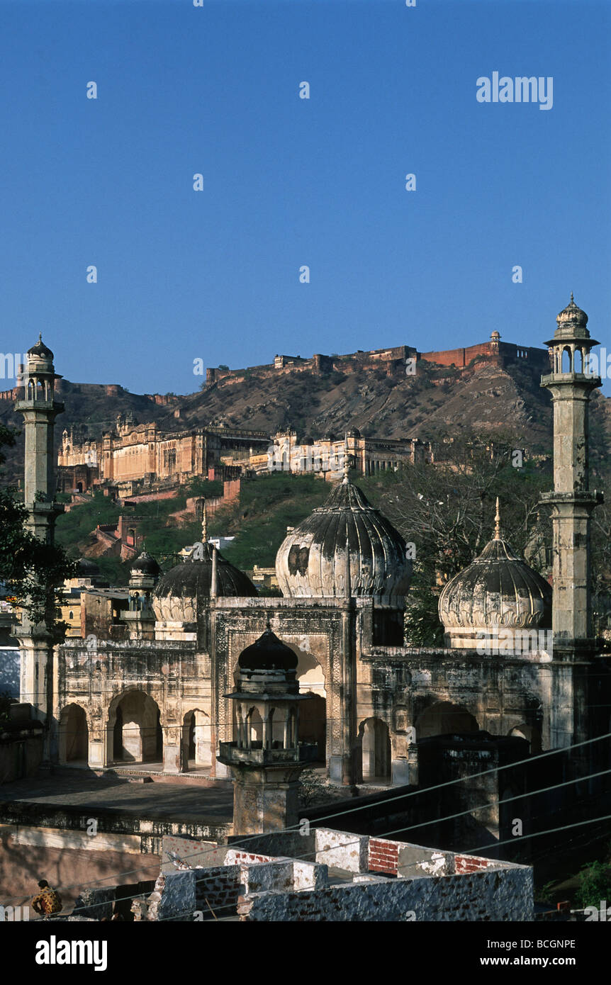 India Rajasthan Jaipur Amber Fort Amber Palace Mosque Fortress Stock ...