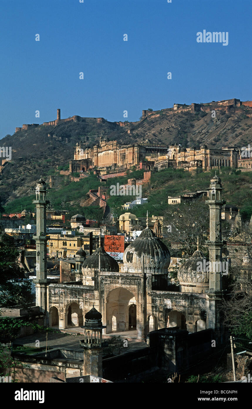 India Rajasthan Jaipur Amber Fort Amber Palace Mosque Fortress Stock ...