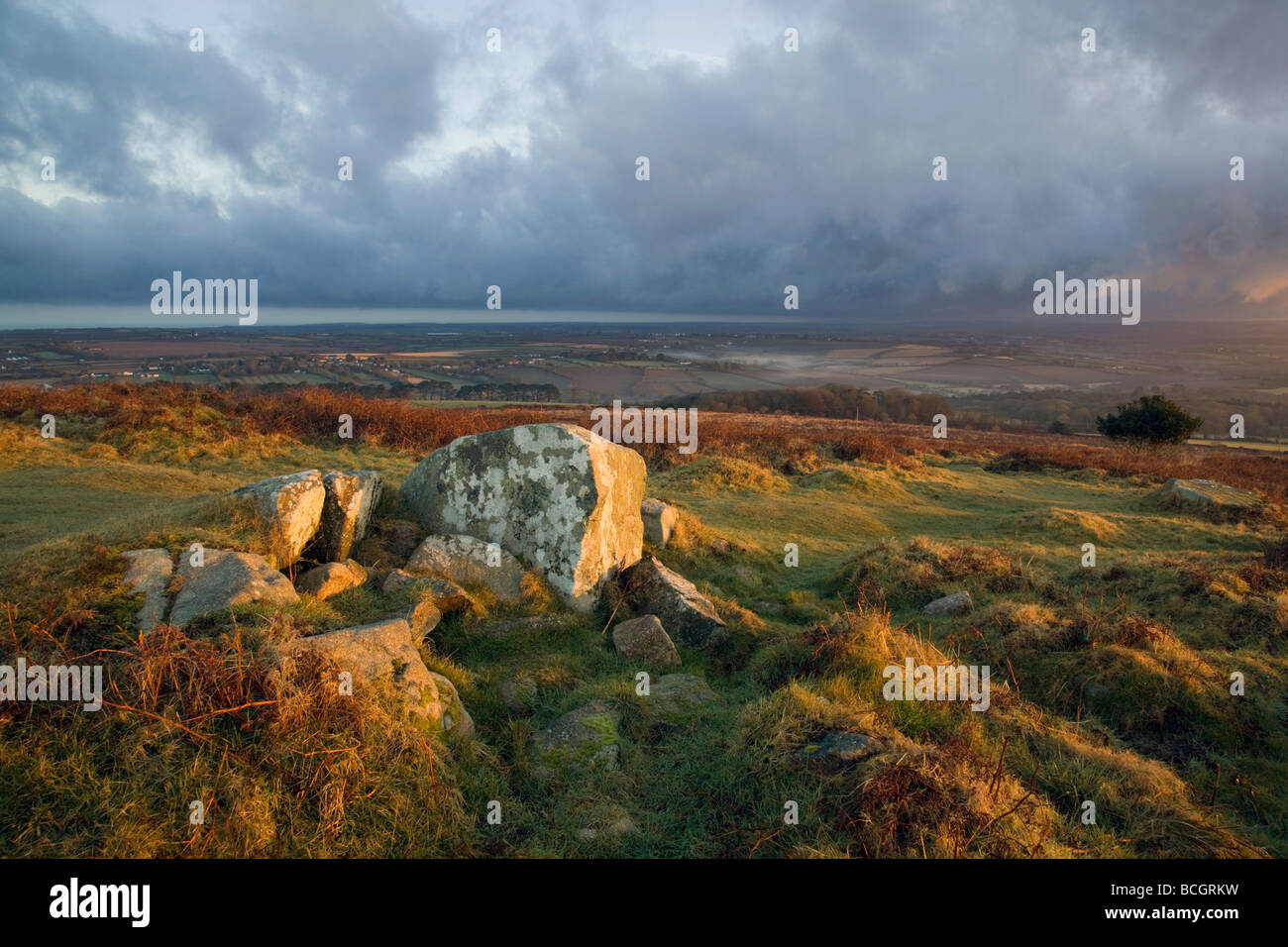 godolphin hill early morning cornwall Stock Photo - Alamy