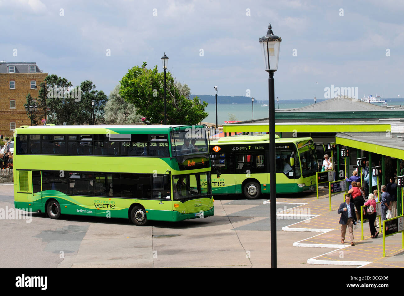 Bus station Ryde Isle of Wight England UK Passengers wait to board ...