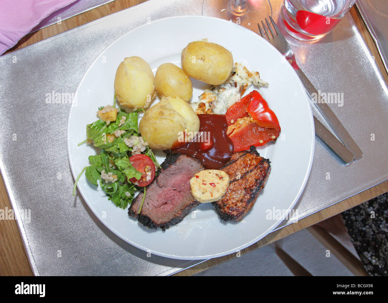 Sweden typical swedish traditional bbq dinner plate of fillet of beef ...