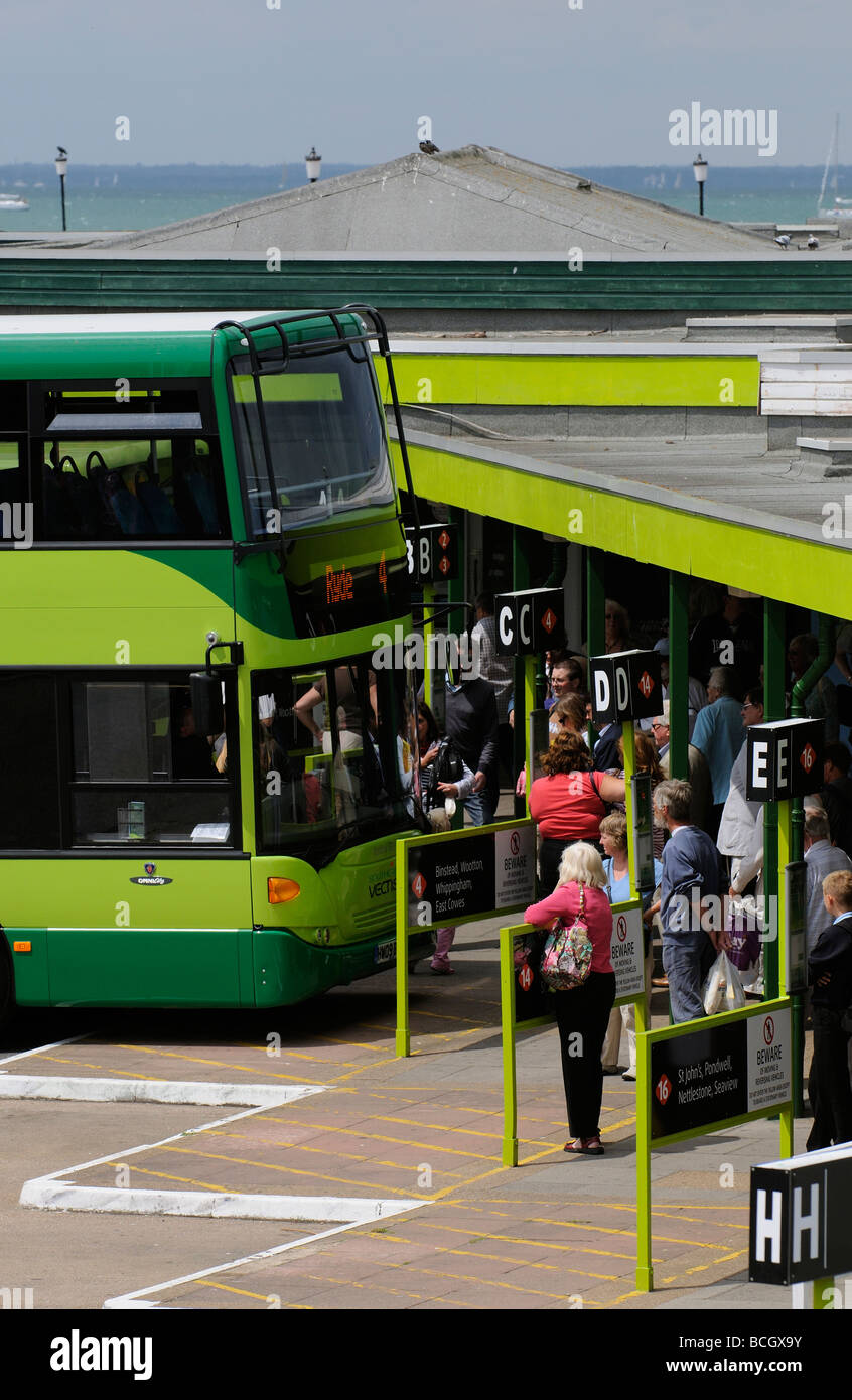 Bus station Ryde Isle of Wight England UK Passengers wait to board ...