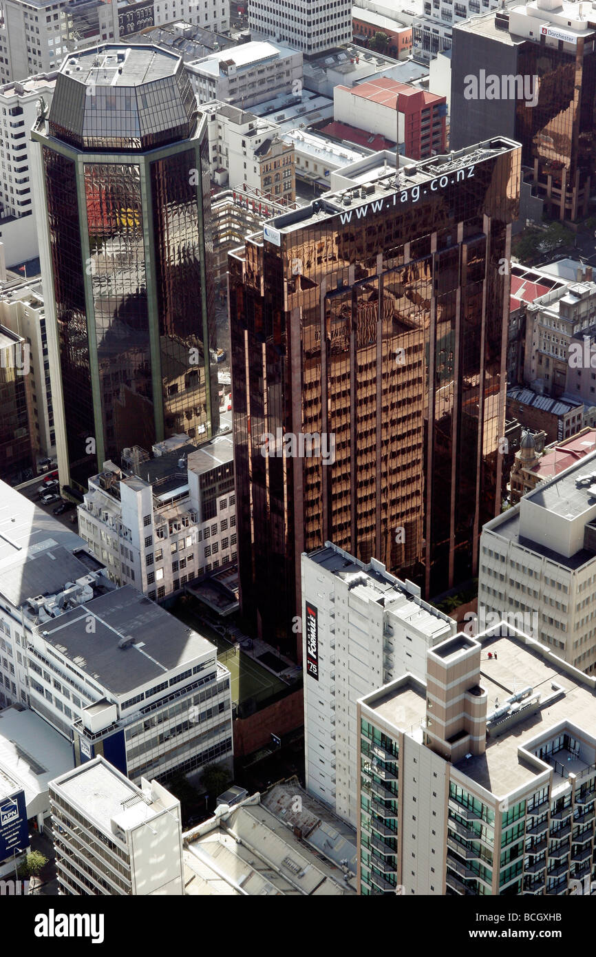 Aerial view Auckland New Zealand downtown highrise buildings North ...