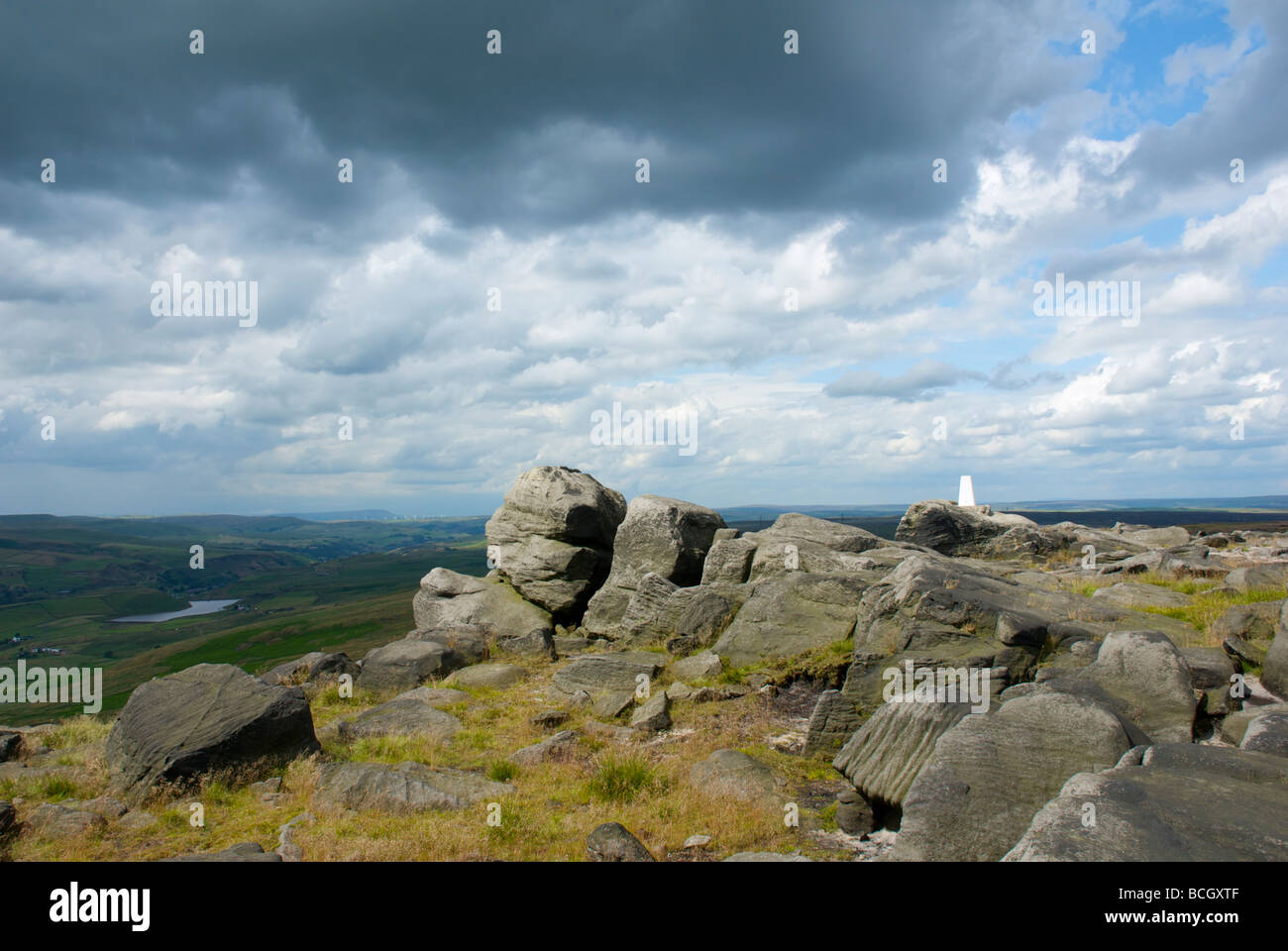 The trig point on Blackstone Edge, West Yorkshire, England UK Stock Photo - Alamy