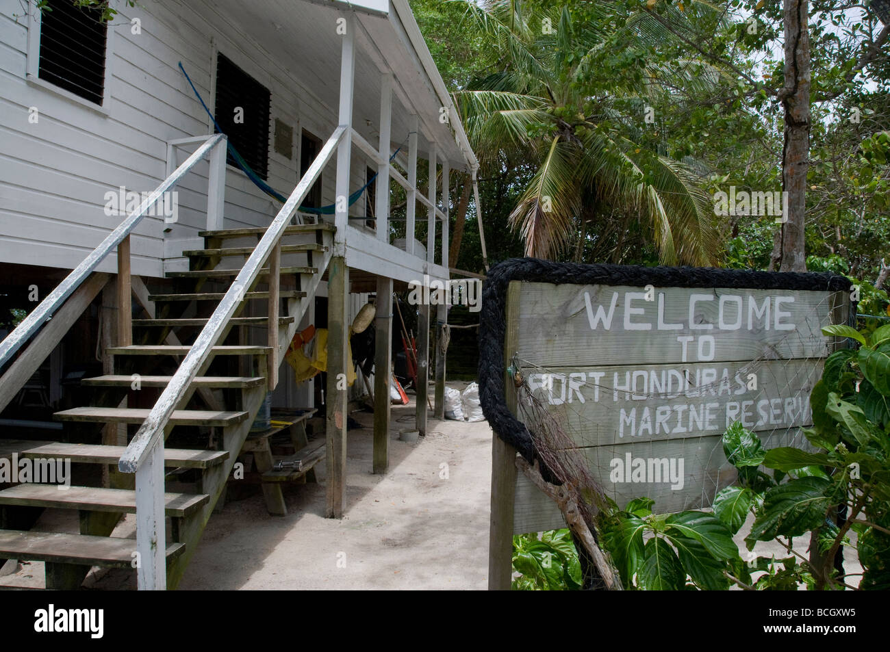 A marine outpost on one of the small island cayes in the beautiful Port ...
