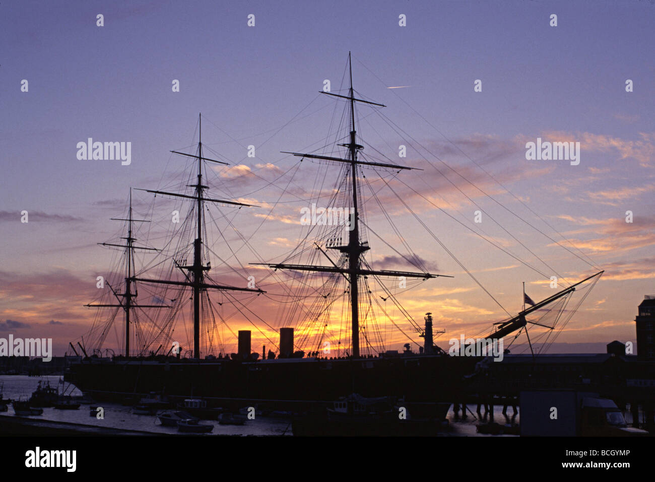 hms warrior in Portsmouth at sunset Stock Photo - Alamy