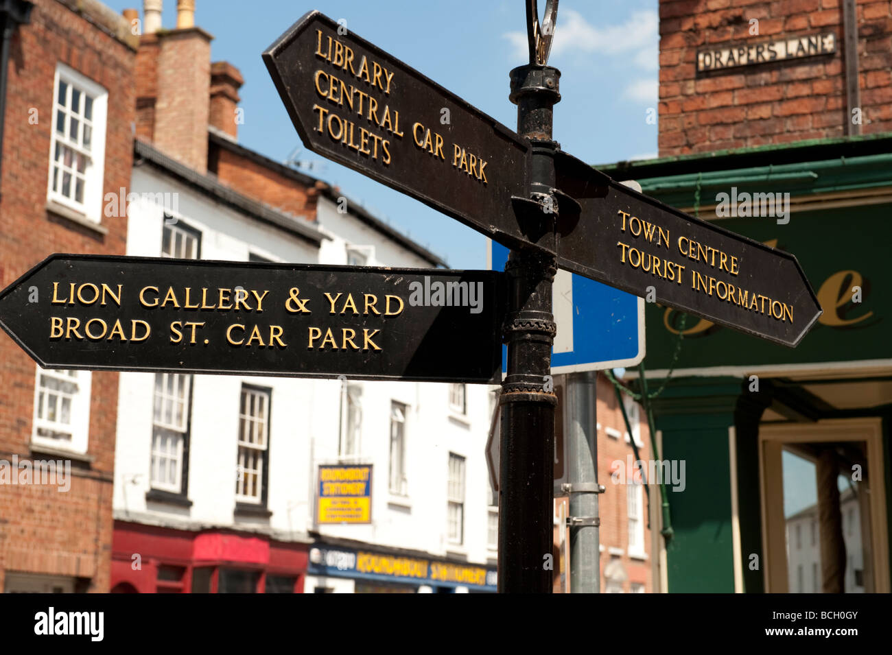 Tourist information signs in the centre of Leominster Herefordshire ...