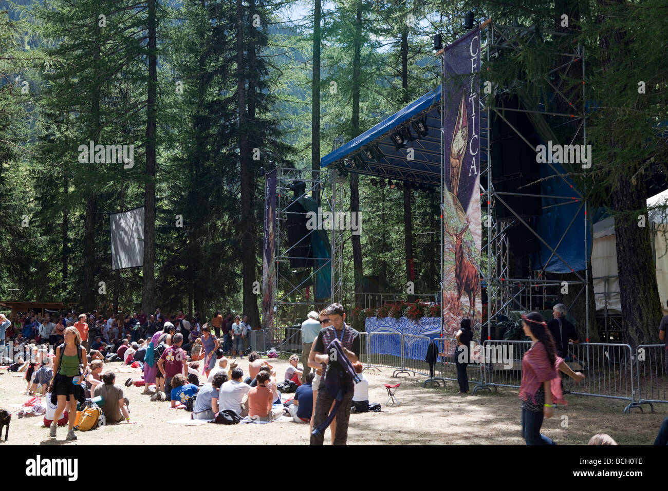 People gathering in Courmayeur for the "Celtica", Celtic music festival ...