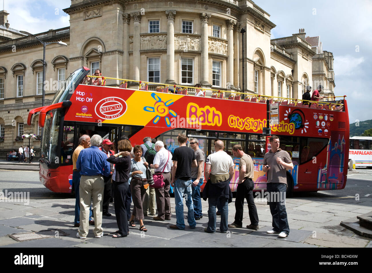 ONE OF THE MANY RED OPEN TOP CITY SIGHTSEEING TOUR BUSES IN BATH ...