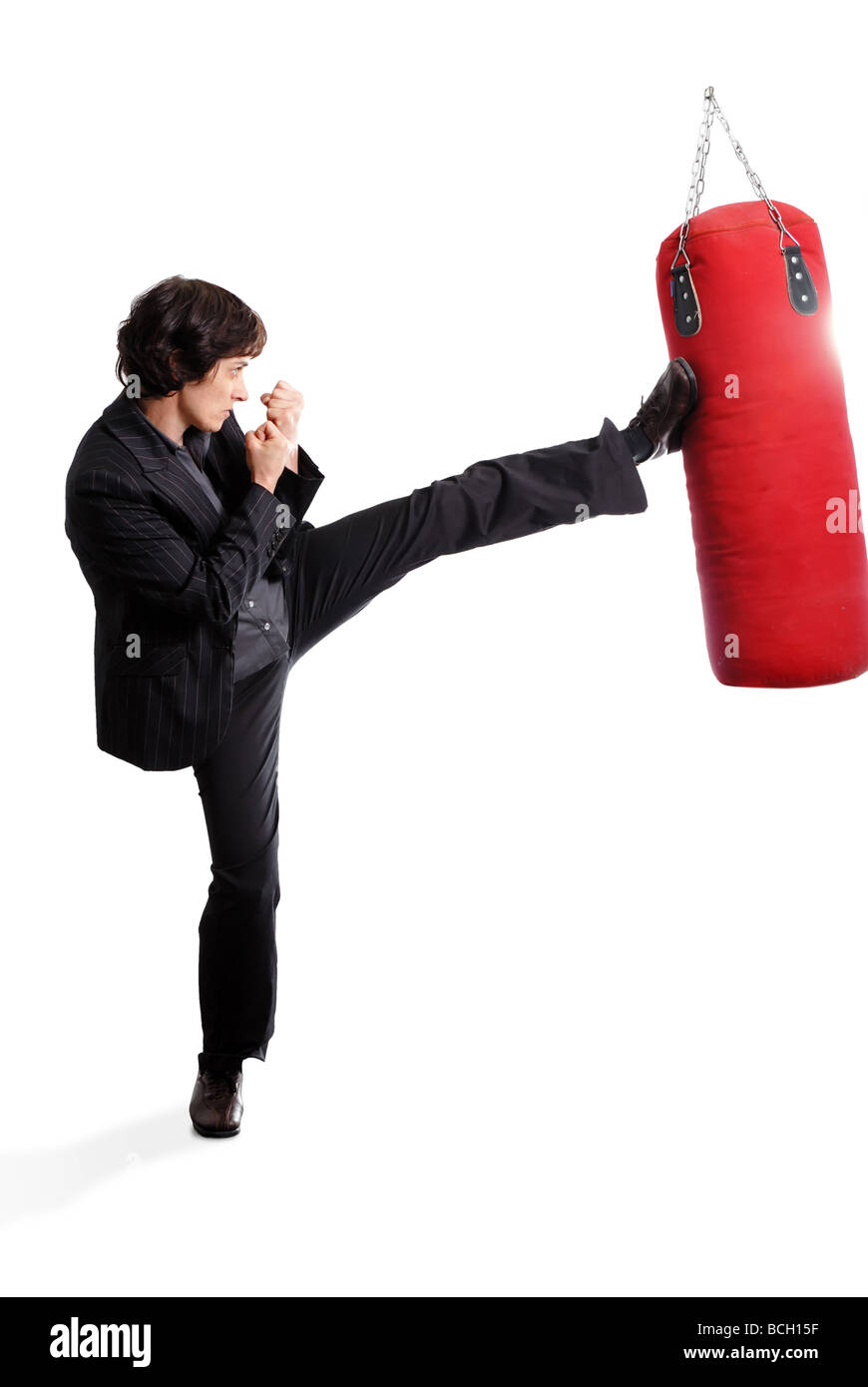 boxing business woman on white background Stock Photo - Alamy