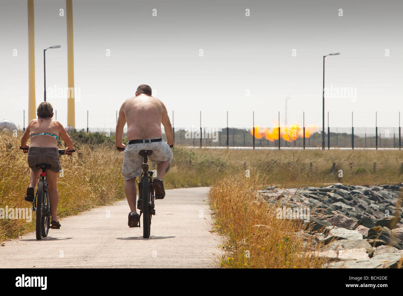 Flaring off gas at a gas processing plant at Rampside near Barrow in ...