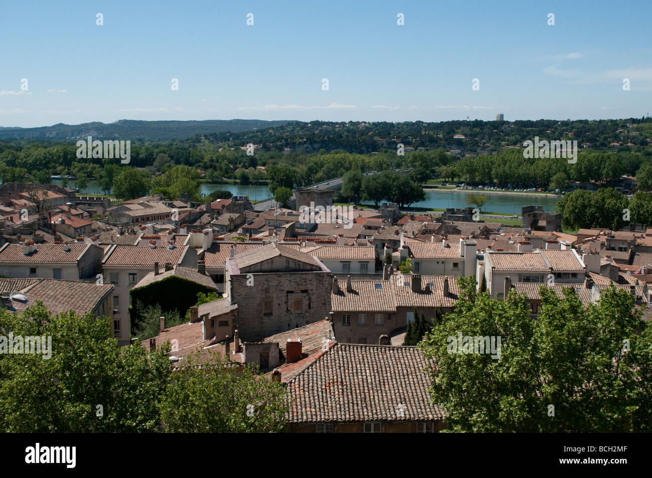 Red roofs of the town and River Rhone Avignon France Stock Photo - Alamy