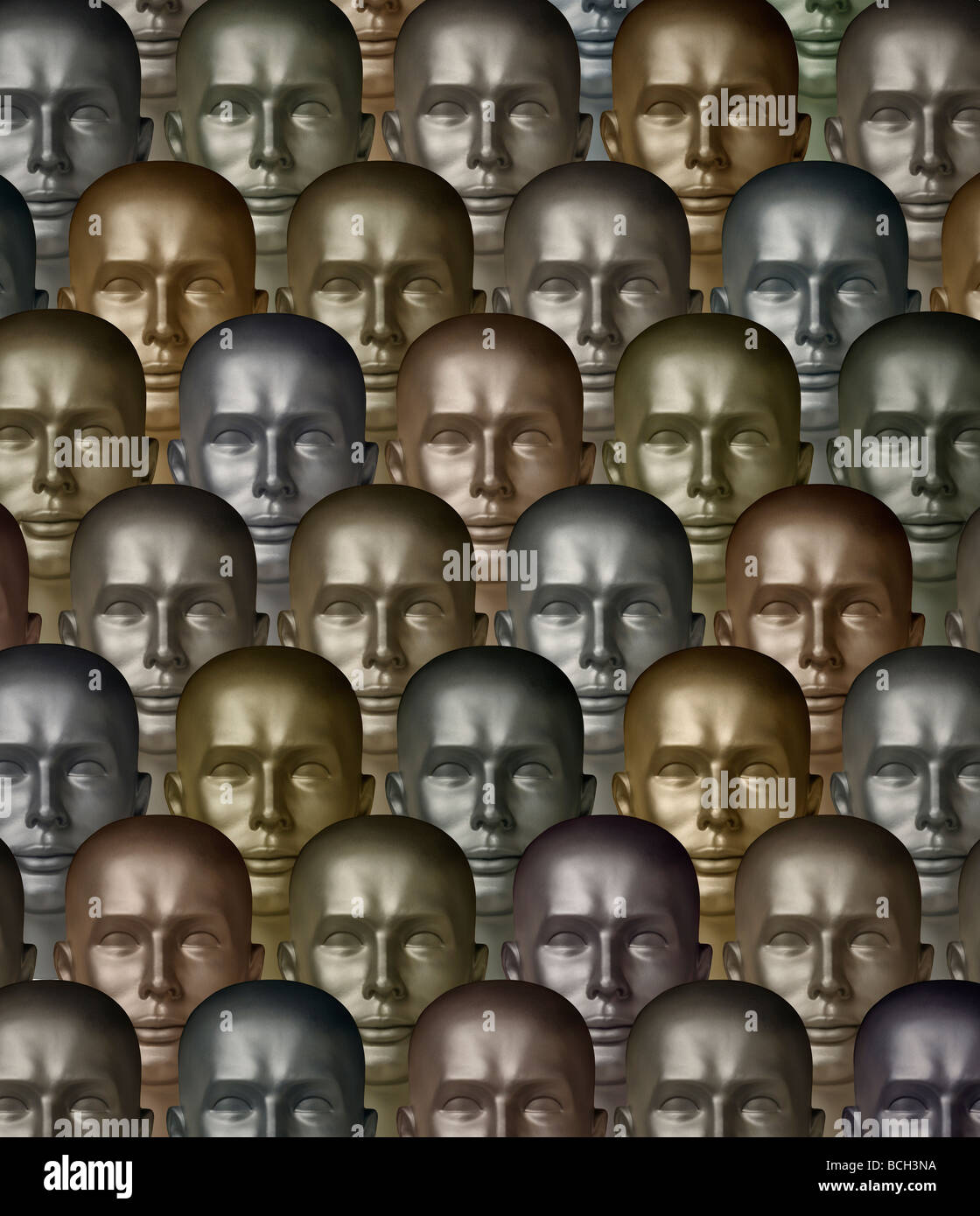 Metallic robot android heads of various metals or alloys Stock Photo ...