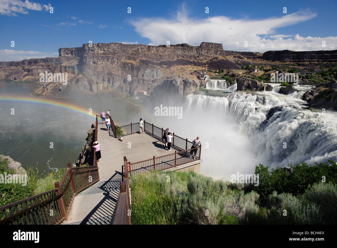 Visitors view Shoshone Falls from the observation deck at Shoshone ...