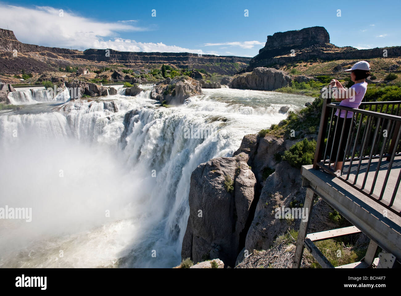 Visitors view Shoshone Falls from the observation deck at Shoshone ...