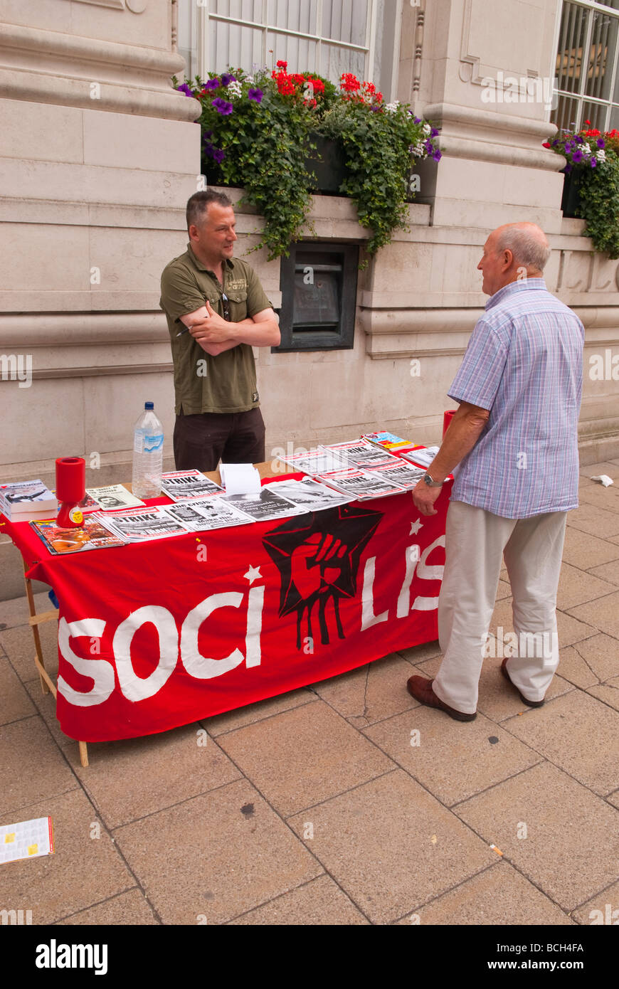 A socialist workers party stand in a uk street in Norwich Norfolk Uk ...