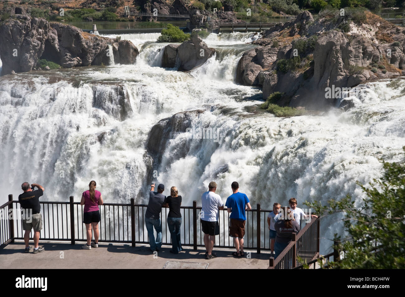 Visitors view Shoshone Falls from the observation deck at Shoshone ...