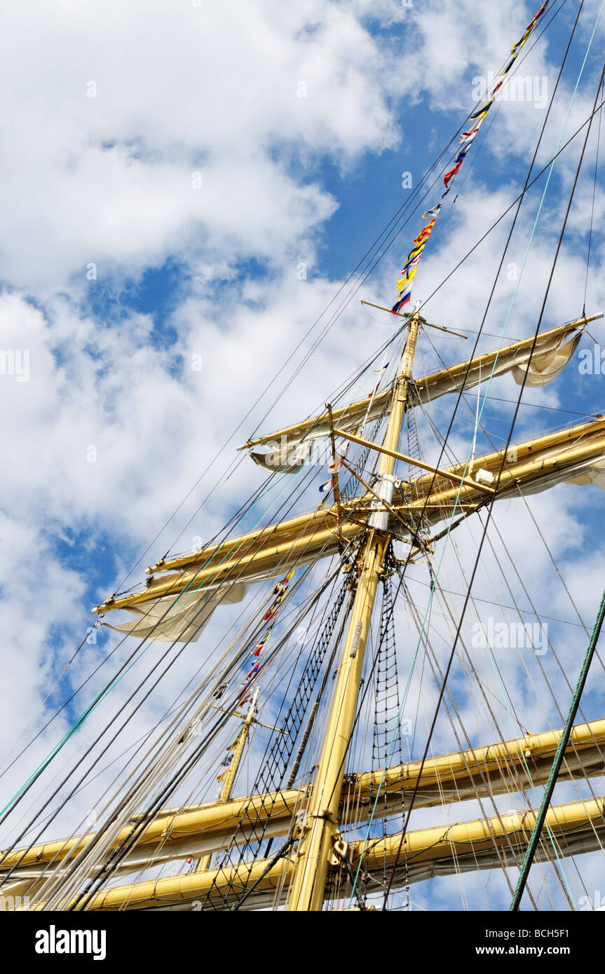 One of the masts and rigging of the russian tall ship Kruzenshtern ...