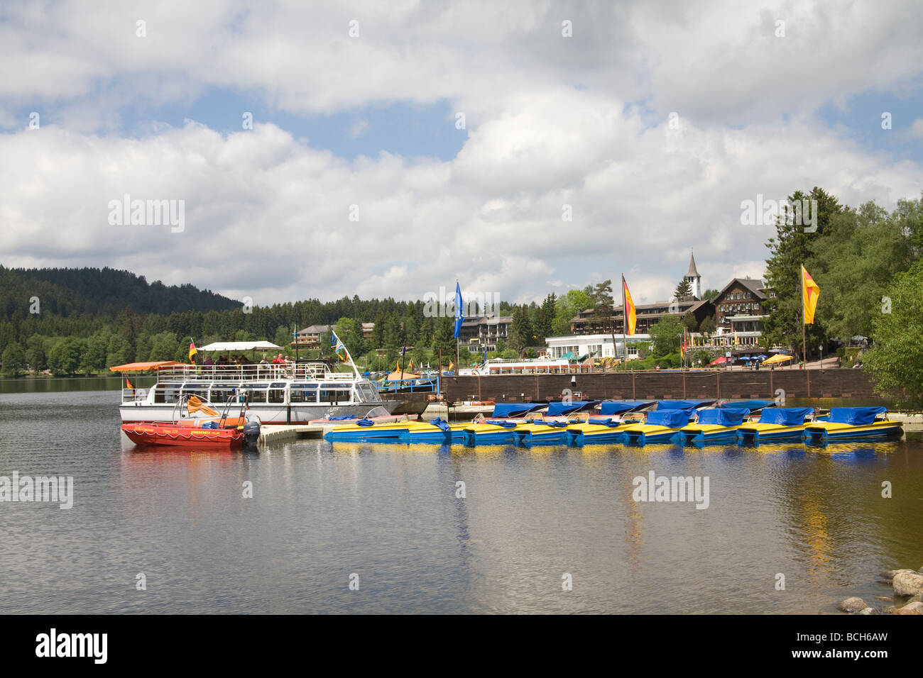 Titisee Germany EU May Tourists on a boat waiting for a trip across the ...