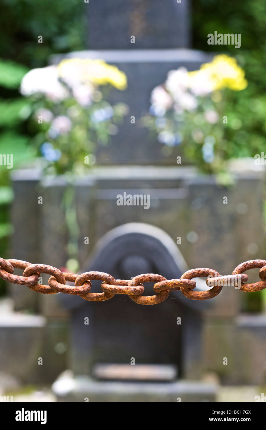 A rusty chain barring the way to a secluded gravesite Stock Photo - Alamy