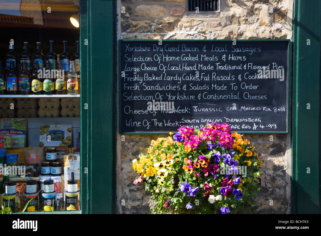 Sign outside Delicatessen in the Market Square Helmsley Yorkshire Stock ...