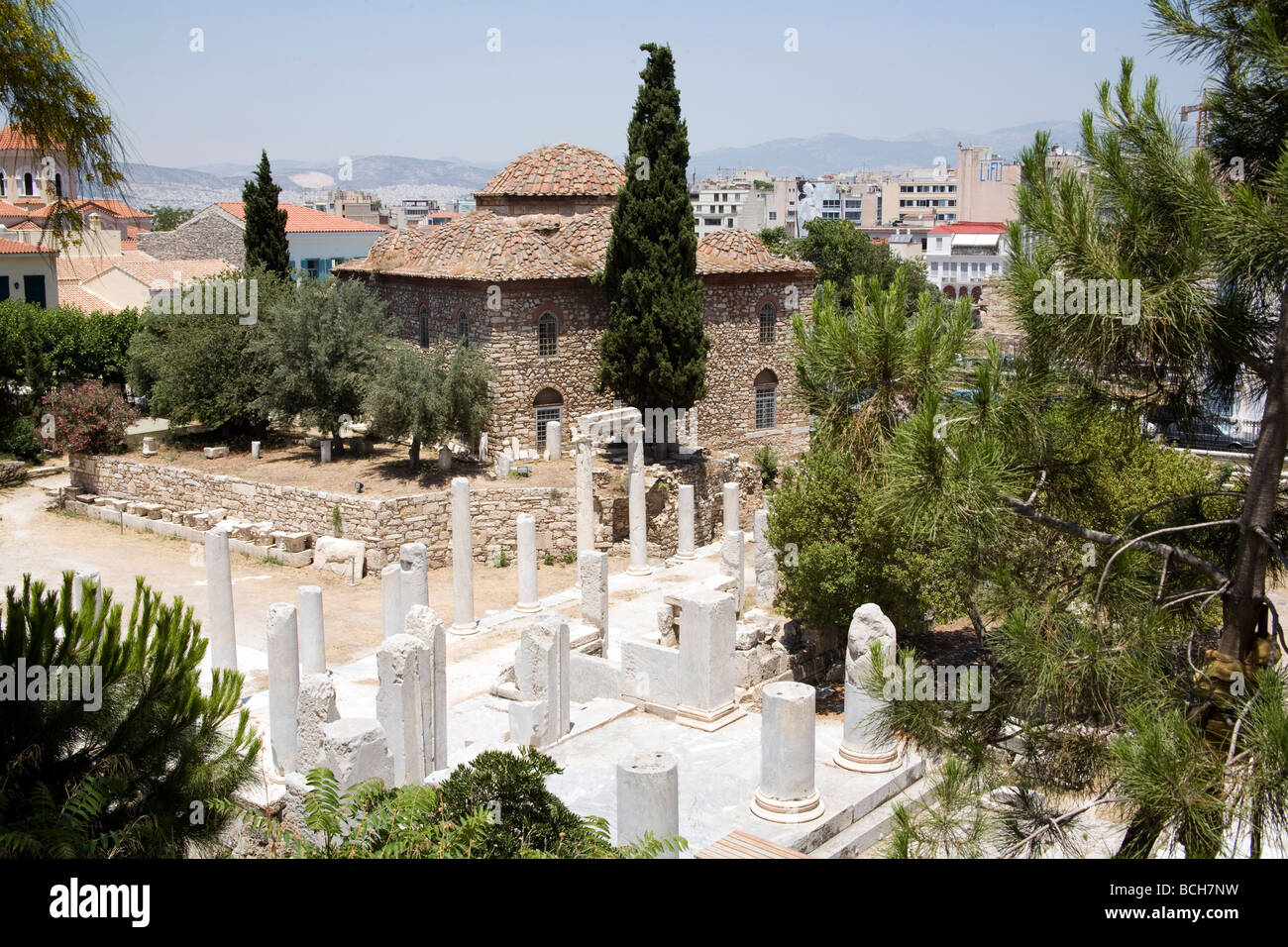 The Fethiye Mosque and ruins in the Roman Agora, Athens Greece Stock ...